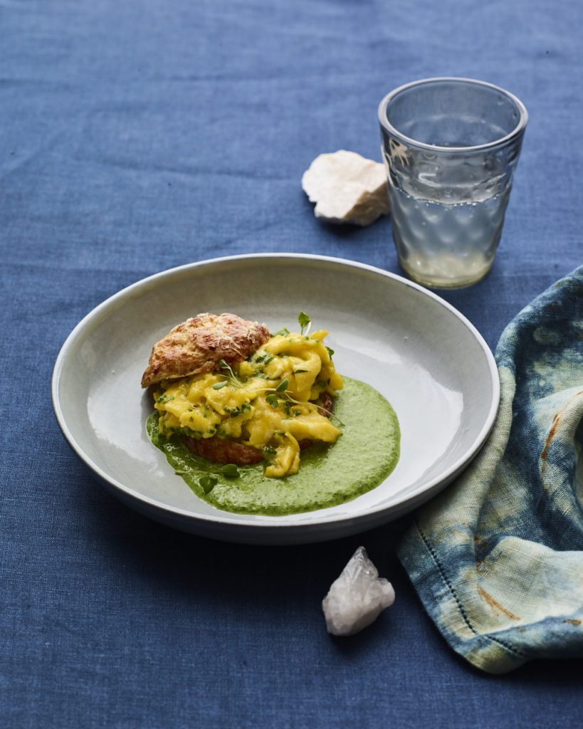 Gougères with Creamed Spinach & Chive Scrambled Eggs - Emmi USA